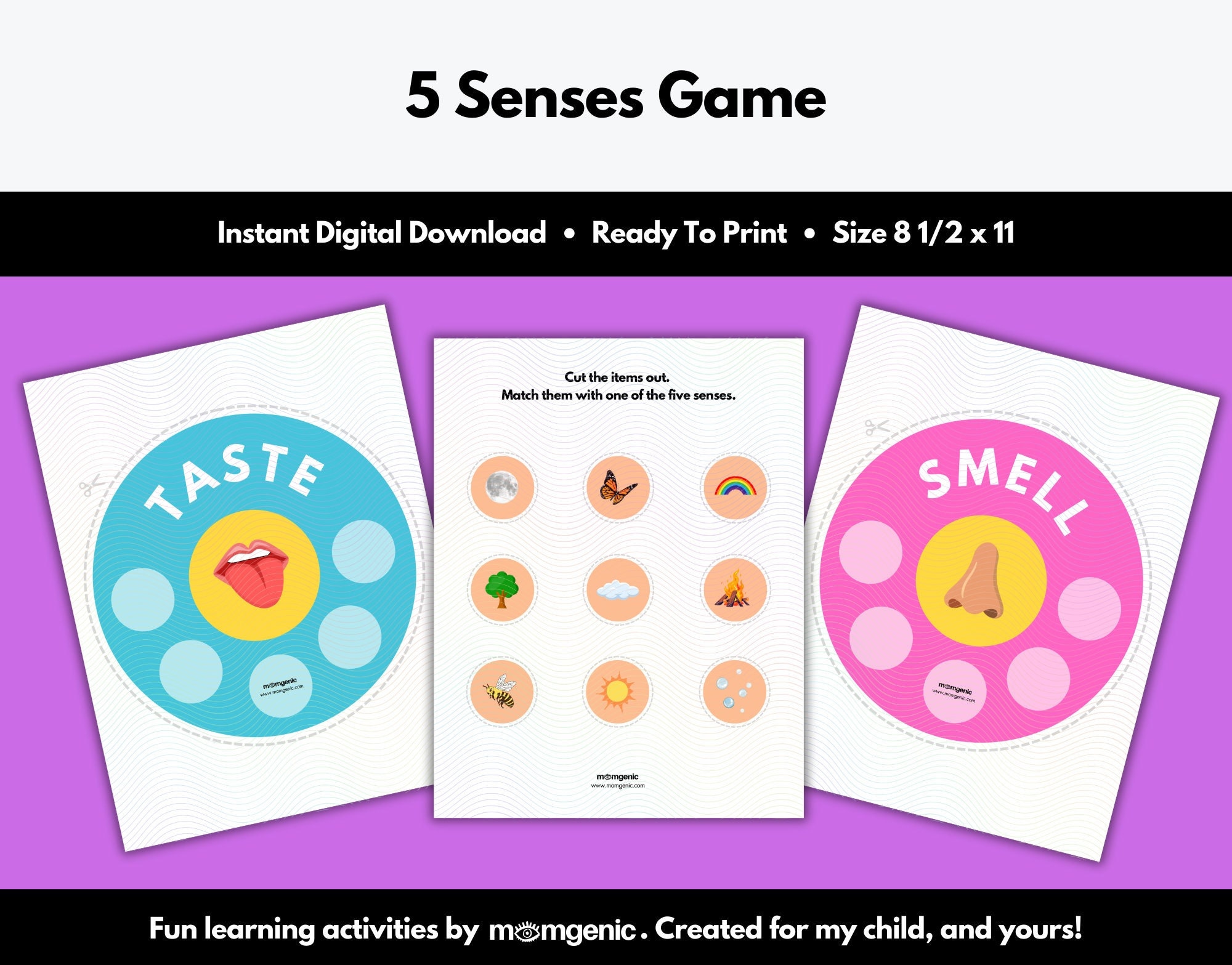 5 Senses Game (matching Game, Sorting Activity, Early Learning, Human ...
