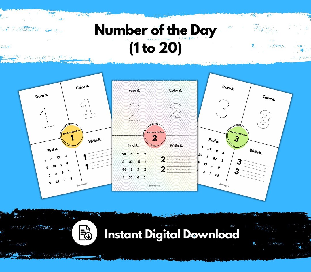 Number of the Day Worksheets 1 to 20, Preschool Worksheets, Number ...