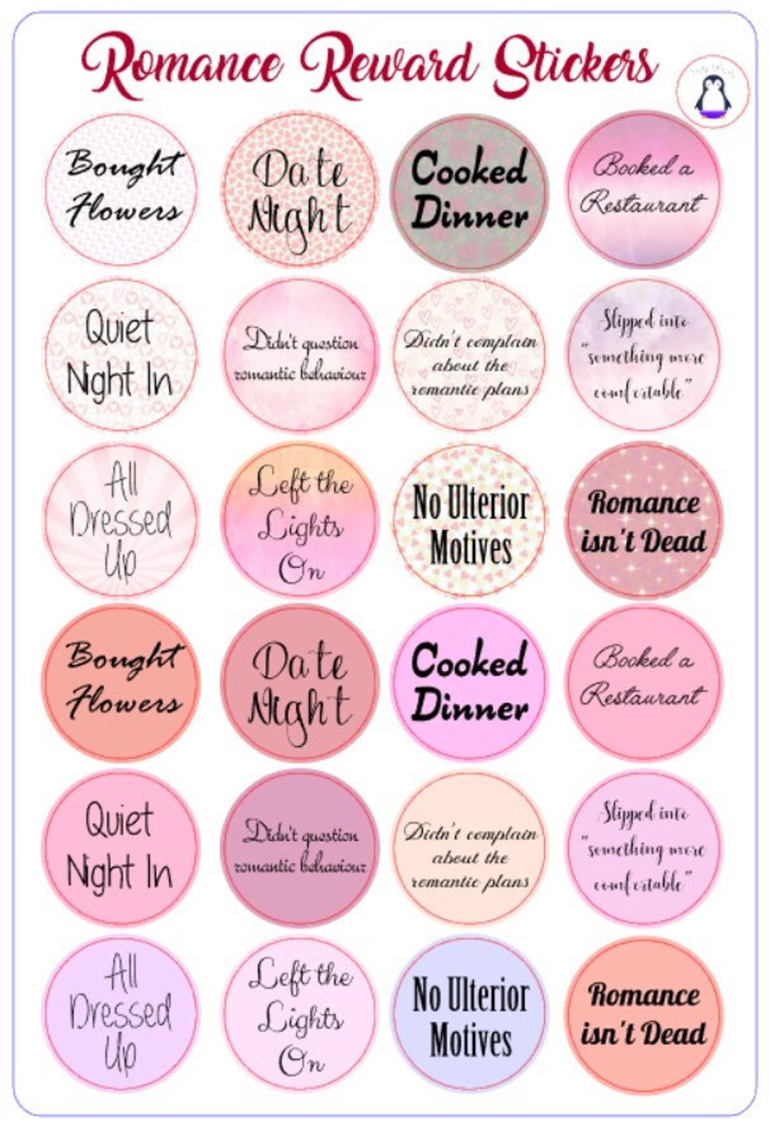 Romance Reward Stickers You Deserve a Sticker Because - Etsy
