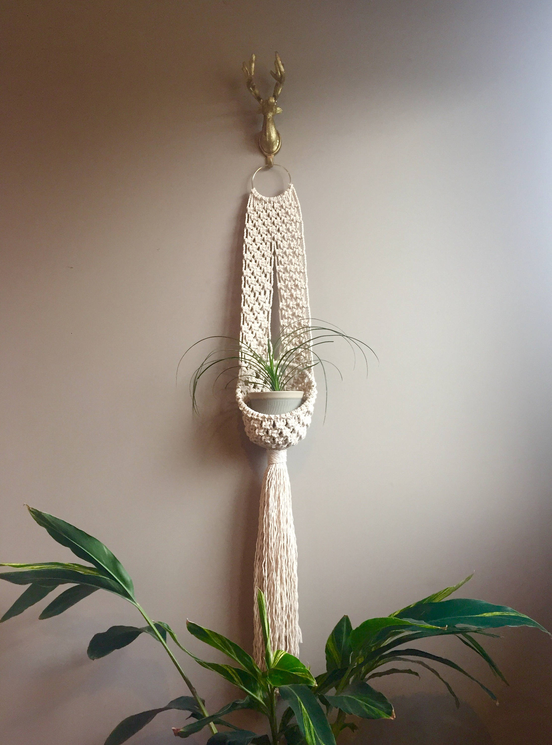 1960s 1970s pair of retro beaded macrame plant holders jute sisal ...