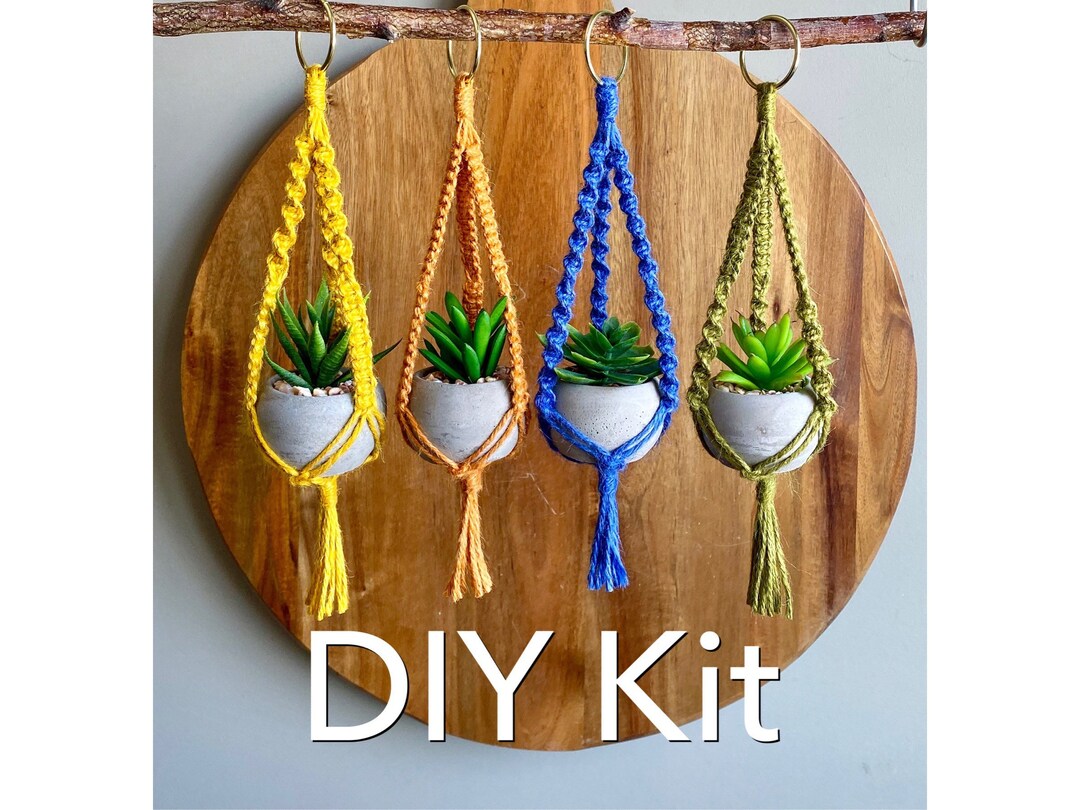 DIY Kit MINI LYRA Macramé With Faux Succulent Plant//blue Green Yellow ...