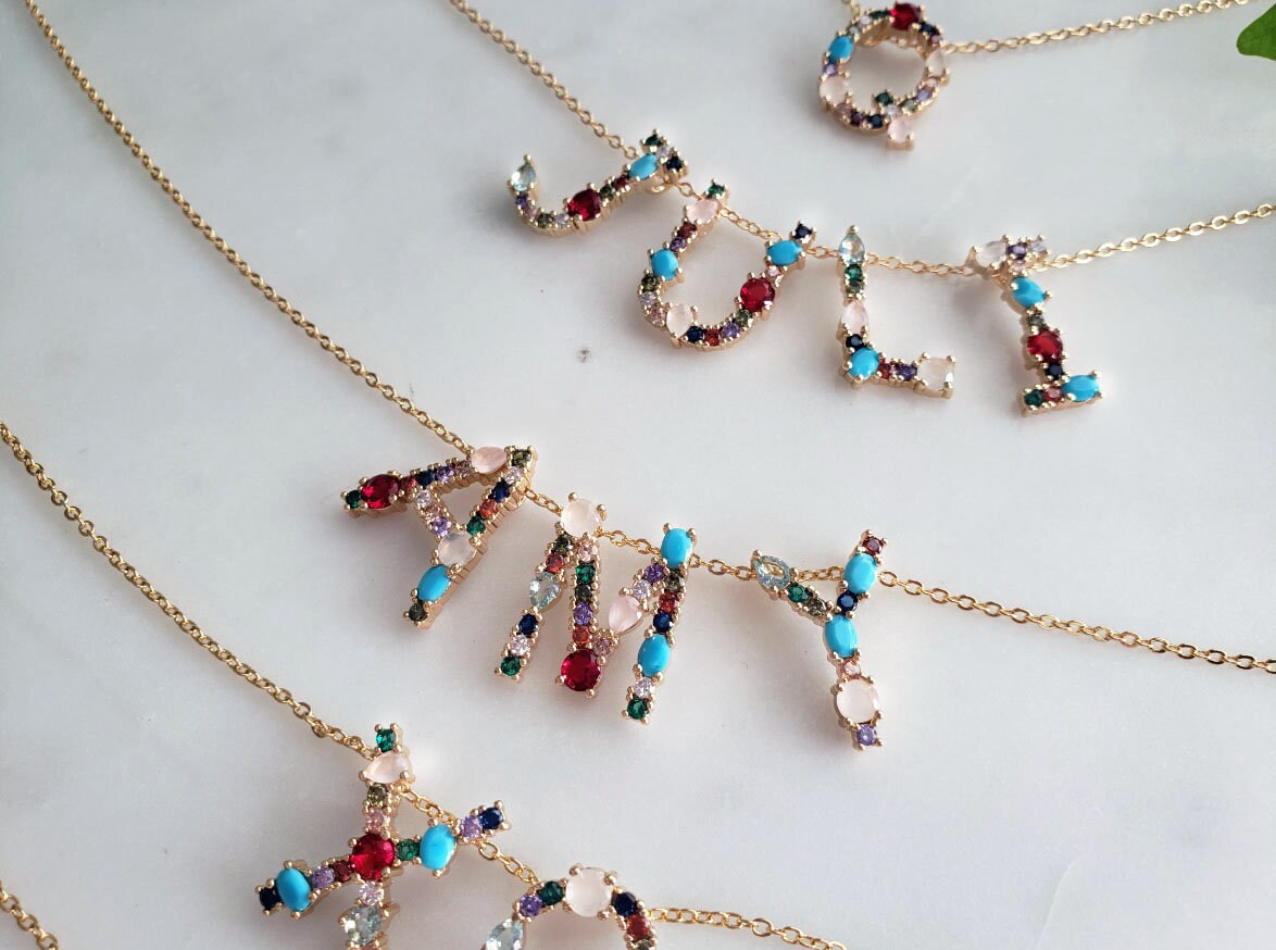 Multi stone initial necklace store