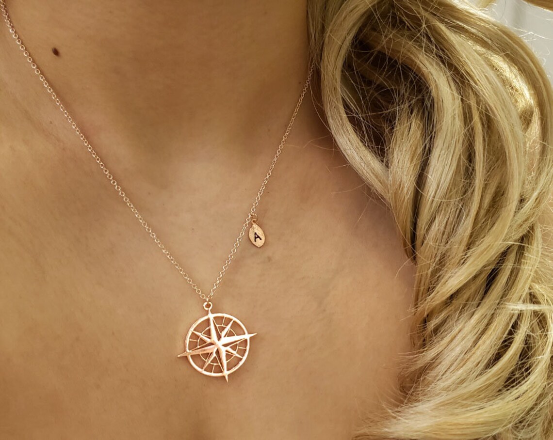 Delicate Rose Gold Compass Necklacerose Gold - Etsy