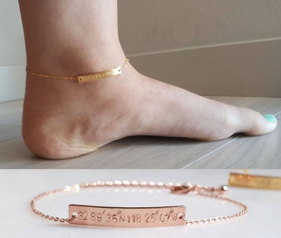Personalized Anklet for Women Gold Bar Anklet Monogram Initial | Etsy