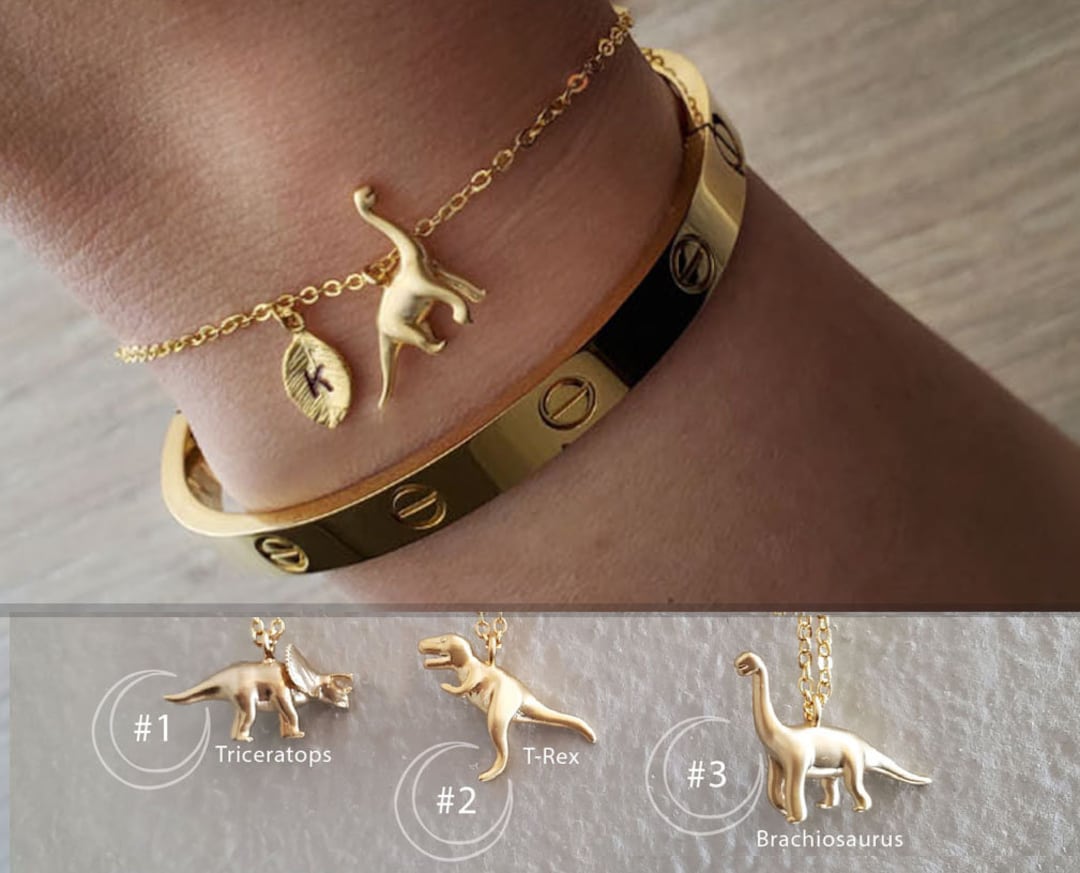 Triceratops, T-rex, Brachiosaurus Bracelet Dinosaur Jewelry Initial ...