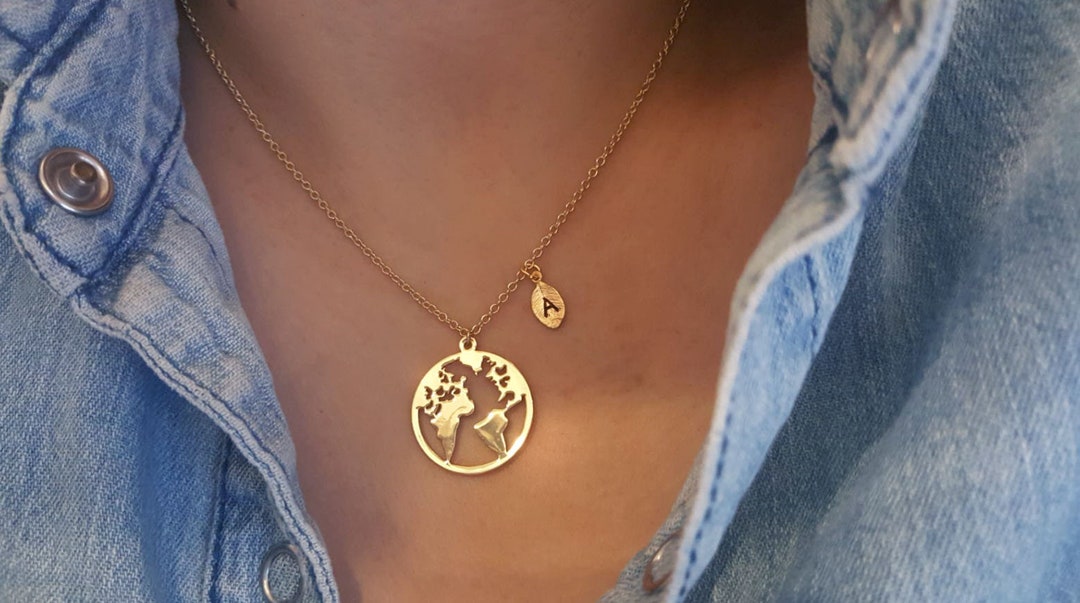 Delicate World Map Necklace,world Map Necklaces,earth Necklace, Map ...