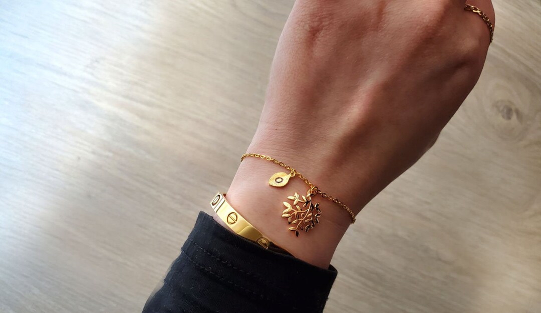 18k Gold Olive Branch Bracelets, Delicate Olive Tree Bracelet for Mom ...