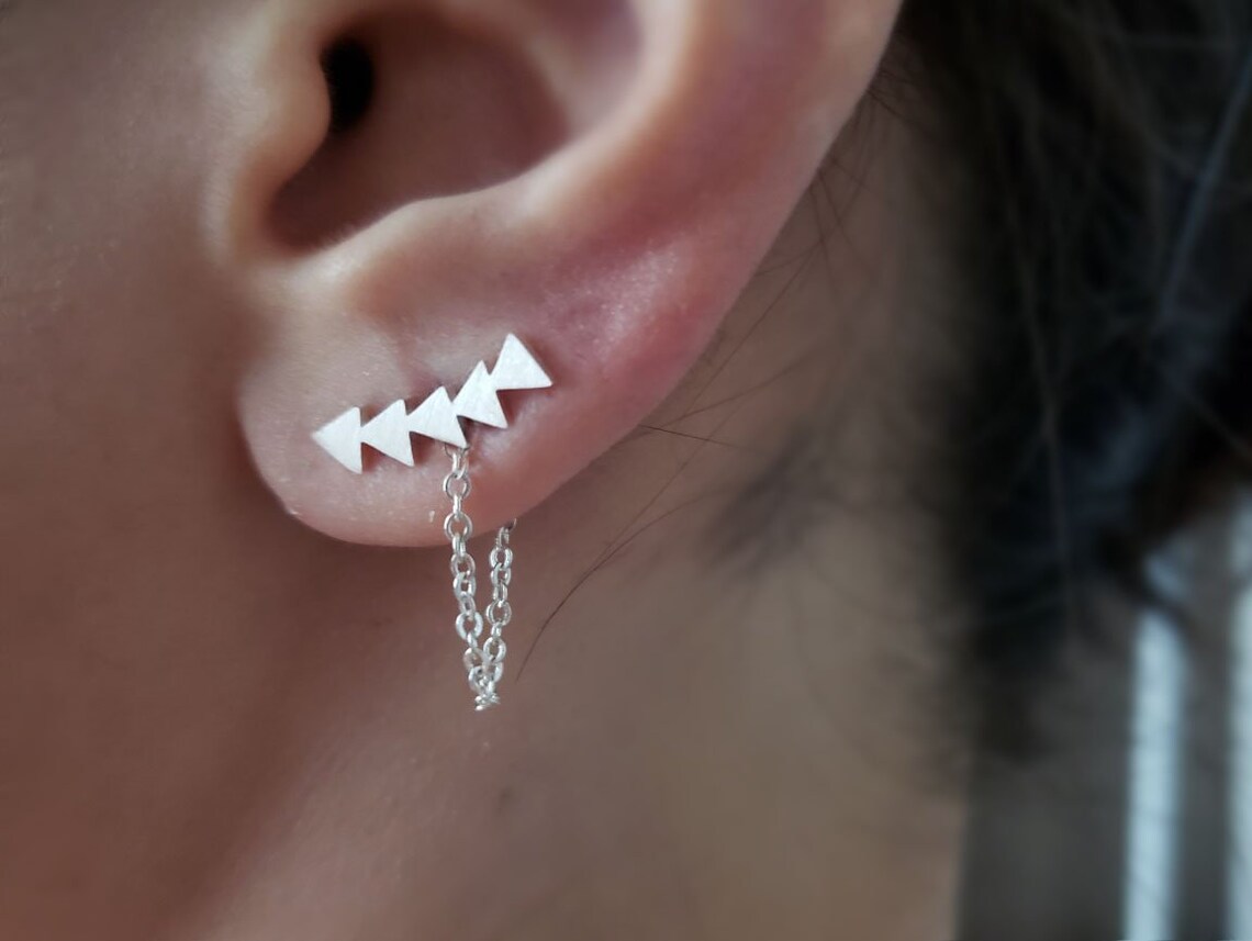 18k Gold Chain Triangle Earrings, Arrow Earring,threader Earring ...