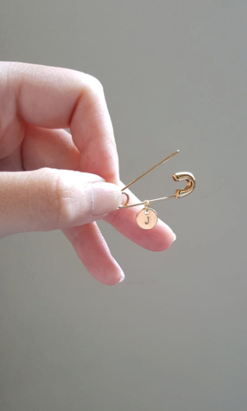 Initial Safety Pin Earring Initial Disc Earring Unique - Etsy