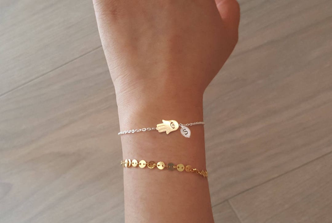 Rose Gold Delicate Petite Hamsa Hand Bracelets Delicate Hamsa Bracelet Layered Bracelet ...