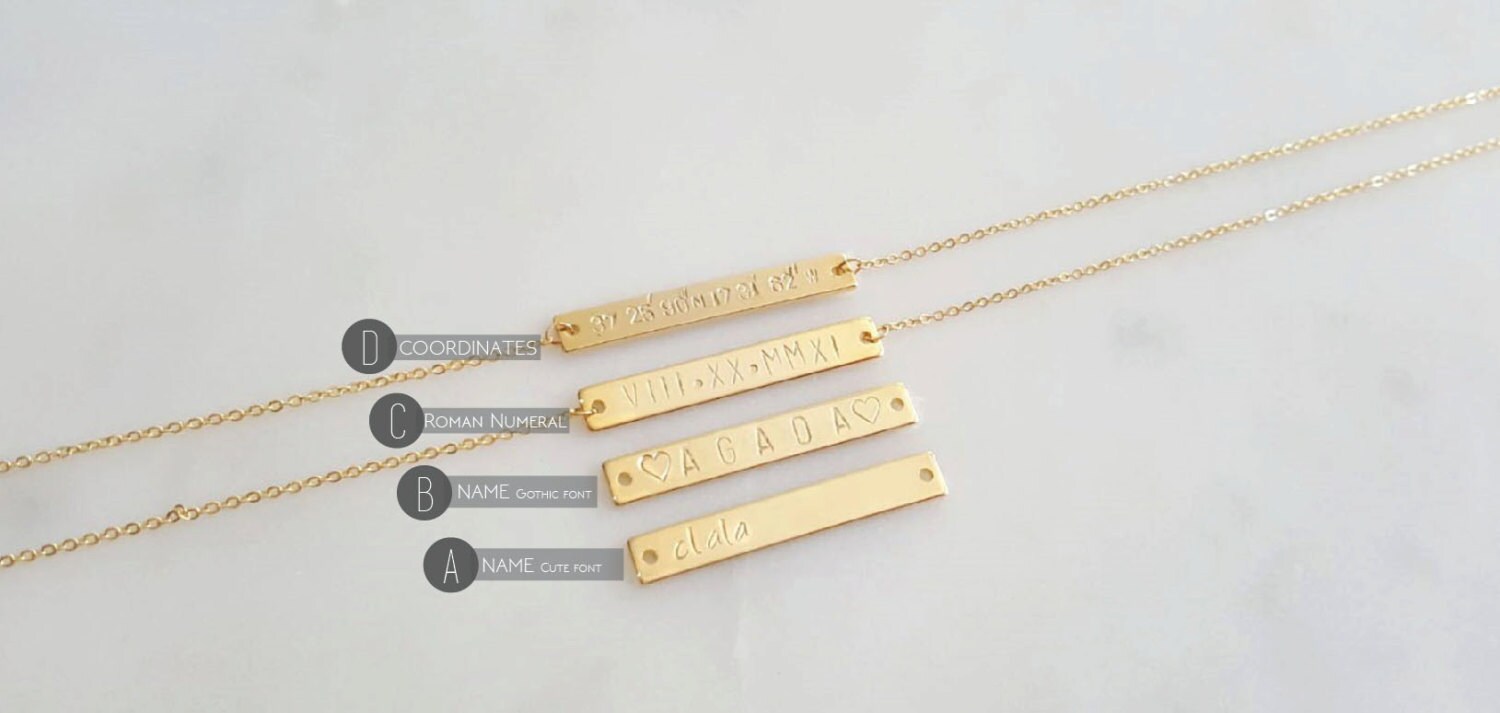 Minimal Roman Numeral Necklace Coordinate Necklacename Bar - Etsy