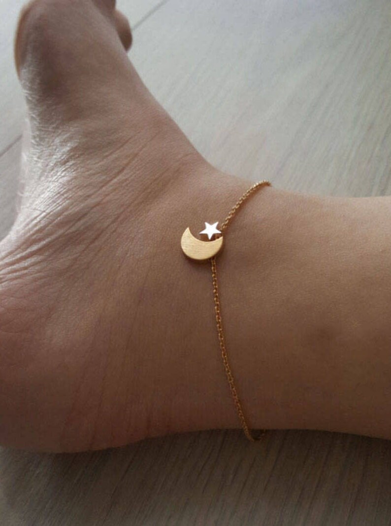 Delicate Petite Moon Star Anklet Unique Anklet star | Etsy
