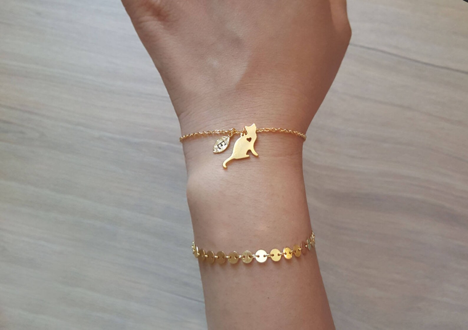 Delicate Petite Heart Cat BraceletsDelicate Cat Bracelet Cat | Etsy