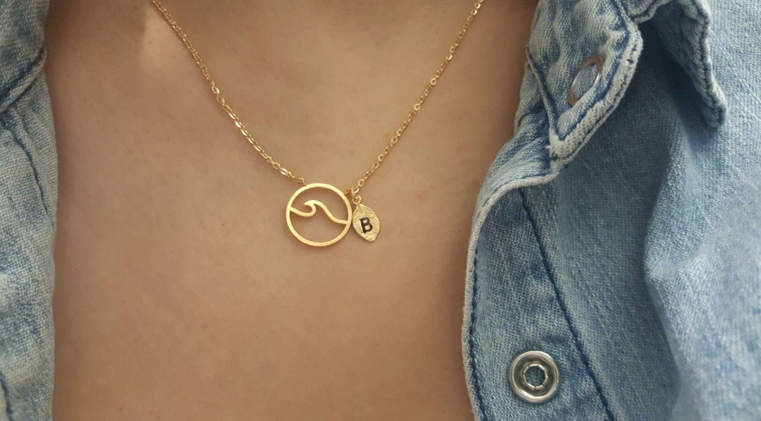 Delicate Ocean Wave Necklace,wave Necklaces,beach Wave Necklace,initial ...