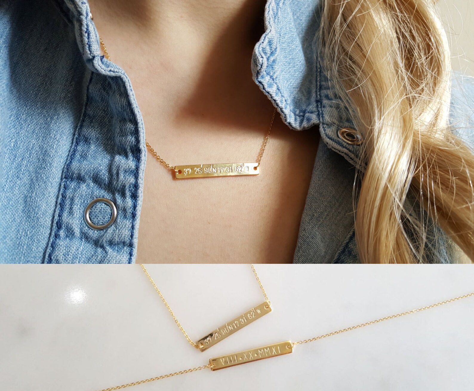 Minimal Roman Numeral Necklace Coordinate Necklacename Bar - Etsy