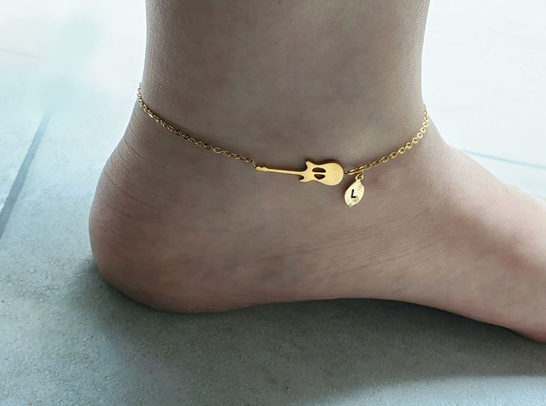 Sideway Gold Guitar Anklet ,minimalist Anklets, Music Anklet for Mother ...