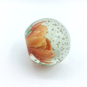 Handblown Glass Paperweight With Encased Flower | Vibrant Orange Bubble ...