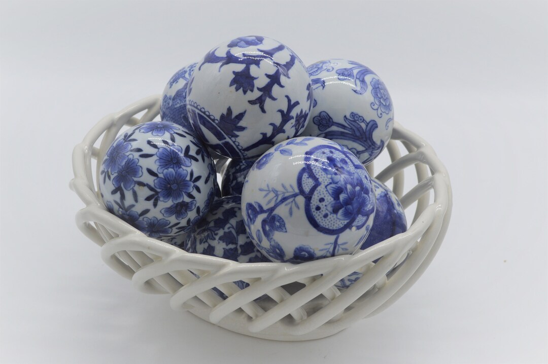Blue and White Orb Centerpiece Bowl Ceramic Centerpiece With Blue and ...