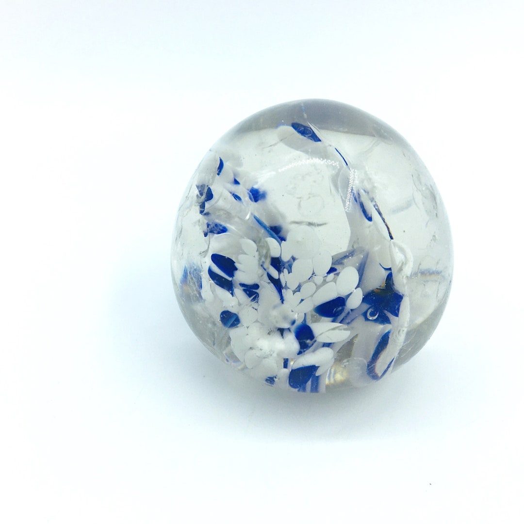 Vibrant Handblown Cobalt Blue White Glass Paperweight Sphere for Home ...