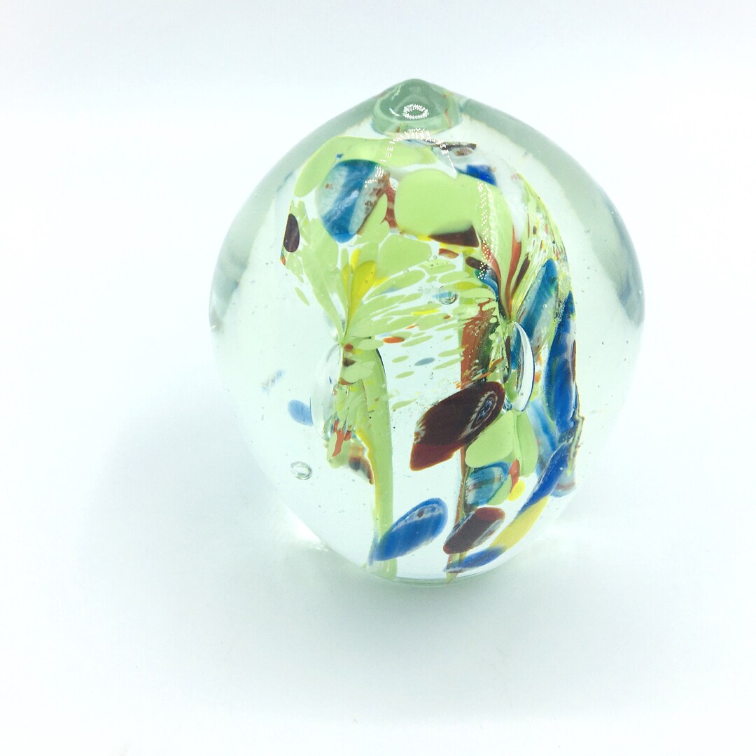 Handblown Multi-color Glass Paperweight Vibrant Elongated Sphere Heavy ...