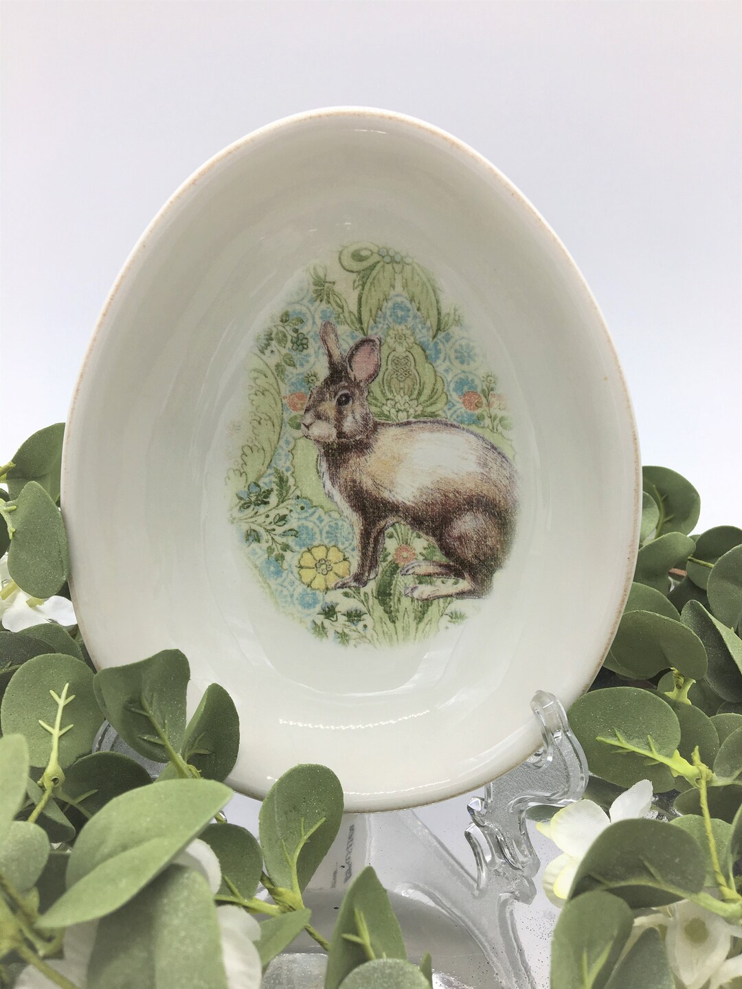 Ceramic Rabbit Bowl W/ Stand Rabbit Wall Decor Bunny Decor Easter Decor ...