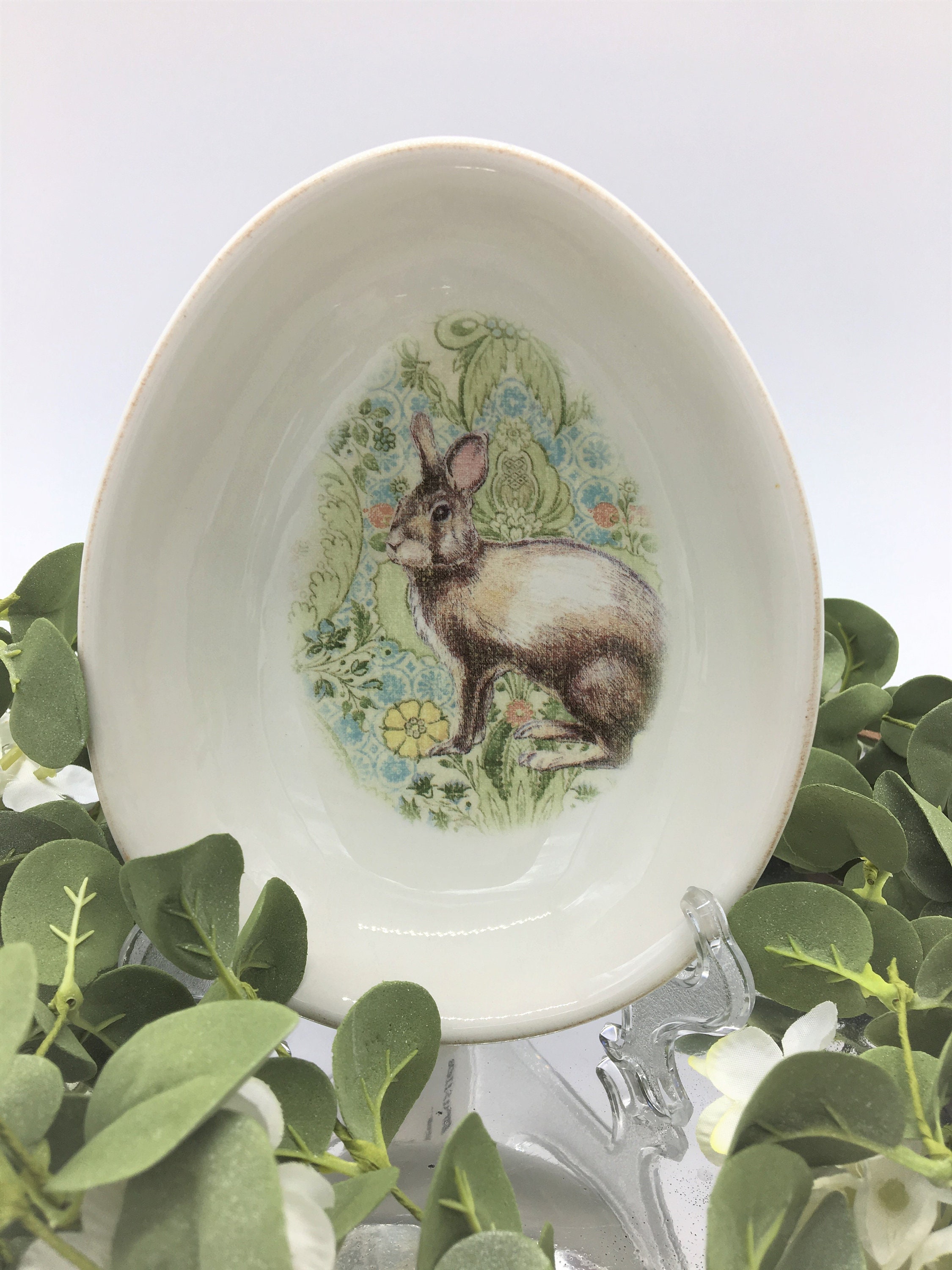 Handcrafted Ceramic Rabbit Bowl With Display Stand – Bunny Easter Wall ...