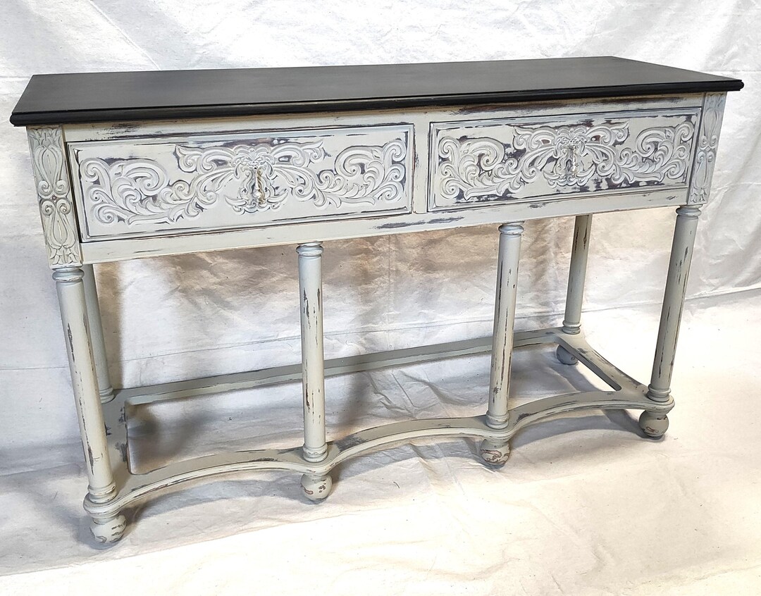 Elegant Upcycled Bombay Company Sofa Table - Painted Farmhouse Console ...