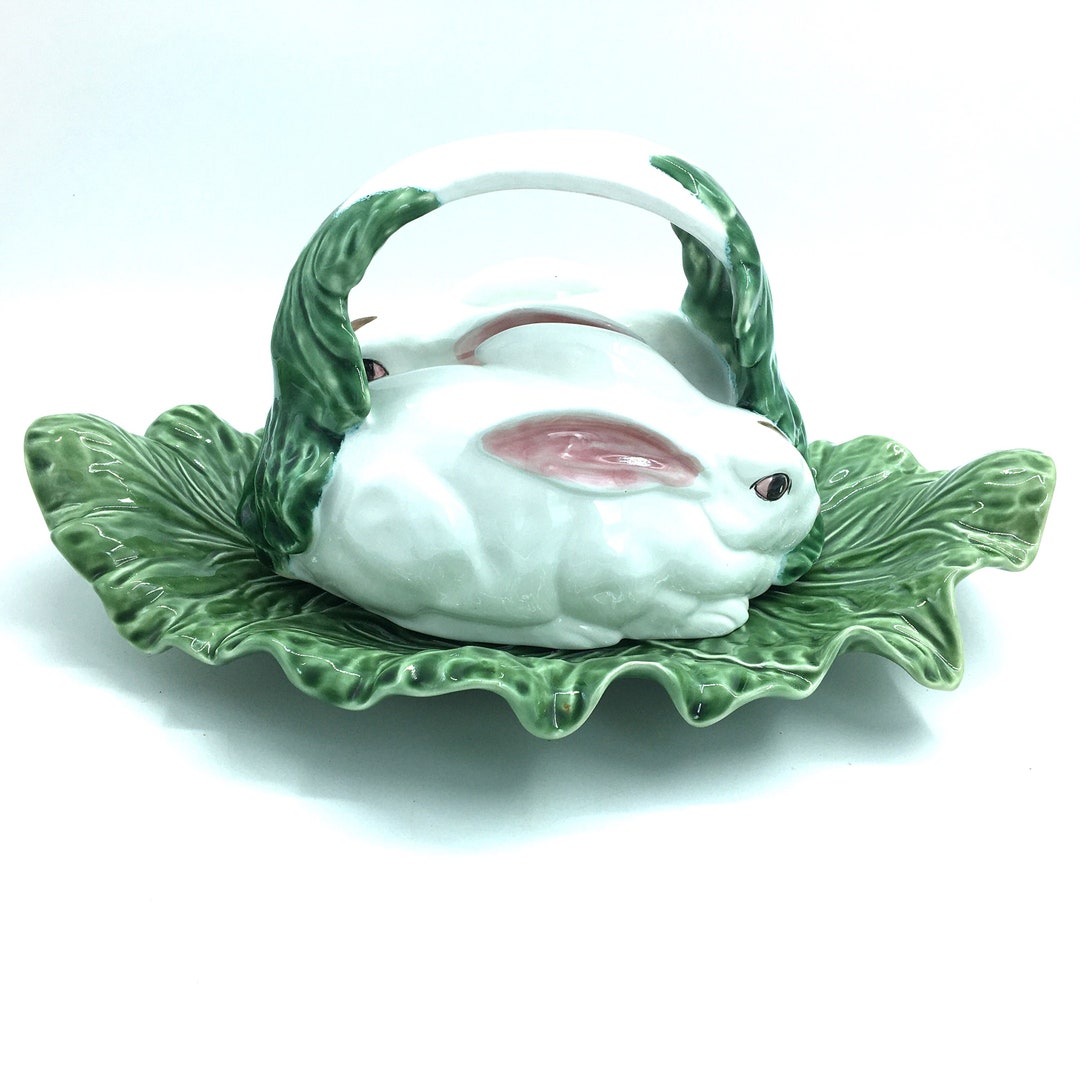 Vintage Majolica Bunny Platter From Portugal Pinheiro Style - Etsy
