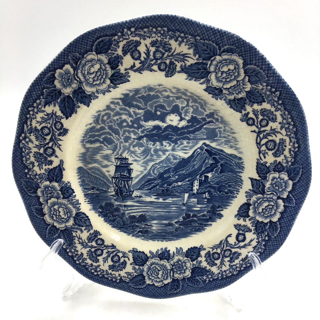 Vintage Cobalt Blue English Transferware Plate With Royal Warwick Maker ...