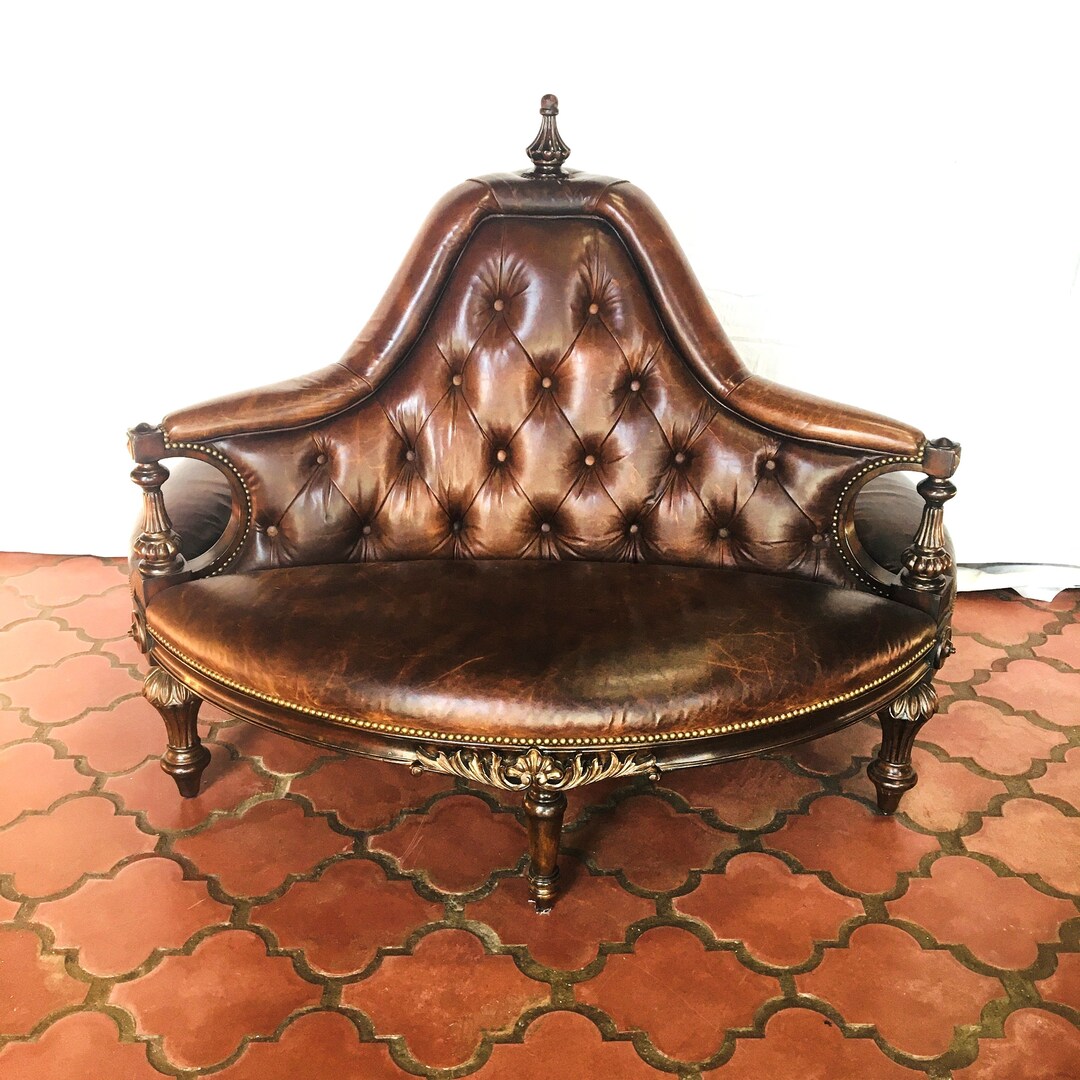 French Style Circular Bench Vintage Maitland Smith Borne Vintage Tufted ...