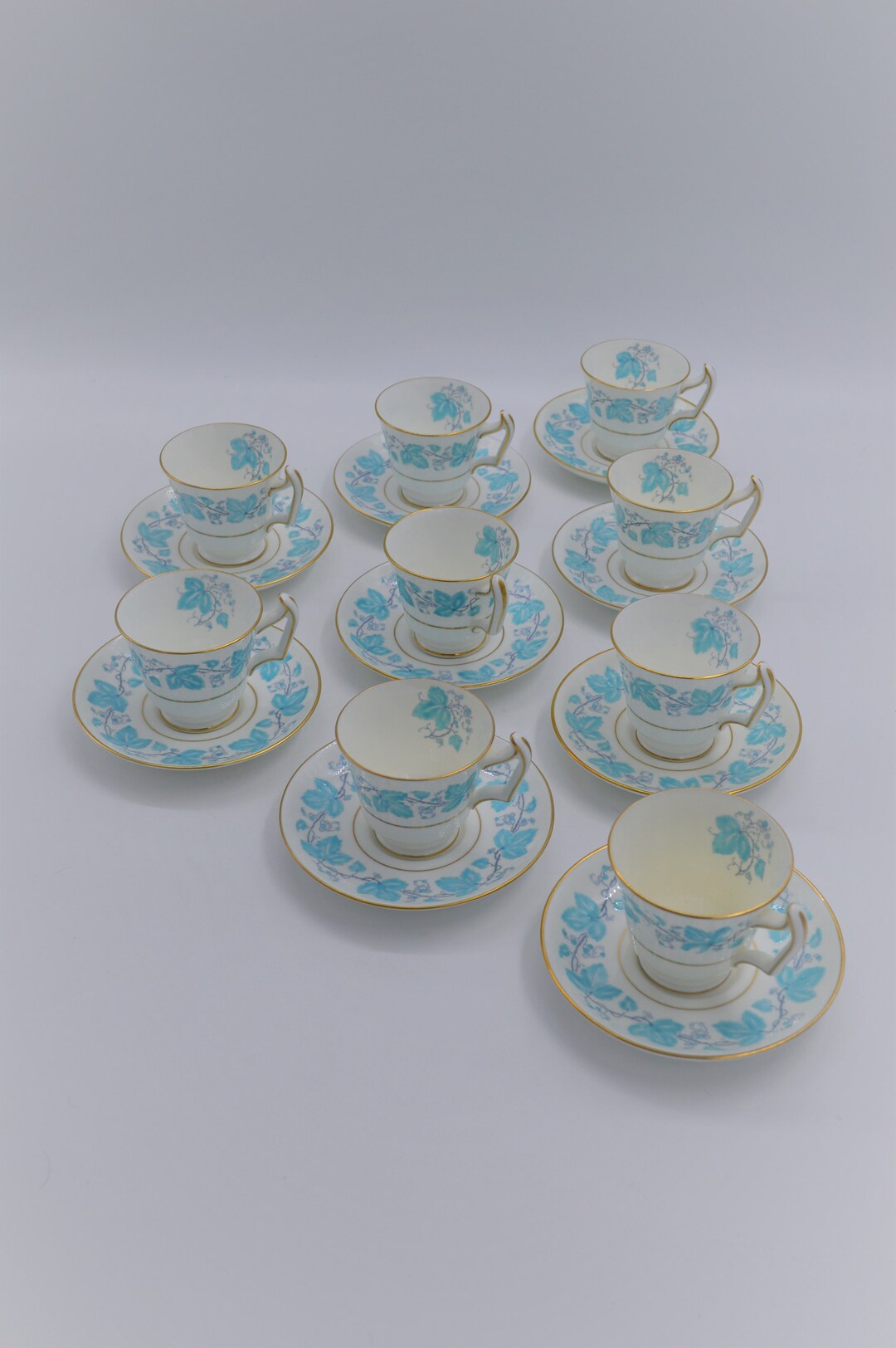 Vintage Minton Turquoise Leaf Demitasse Set: Rare Antique Espresso Cups ...
