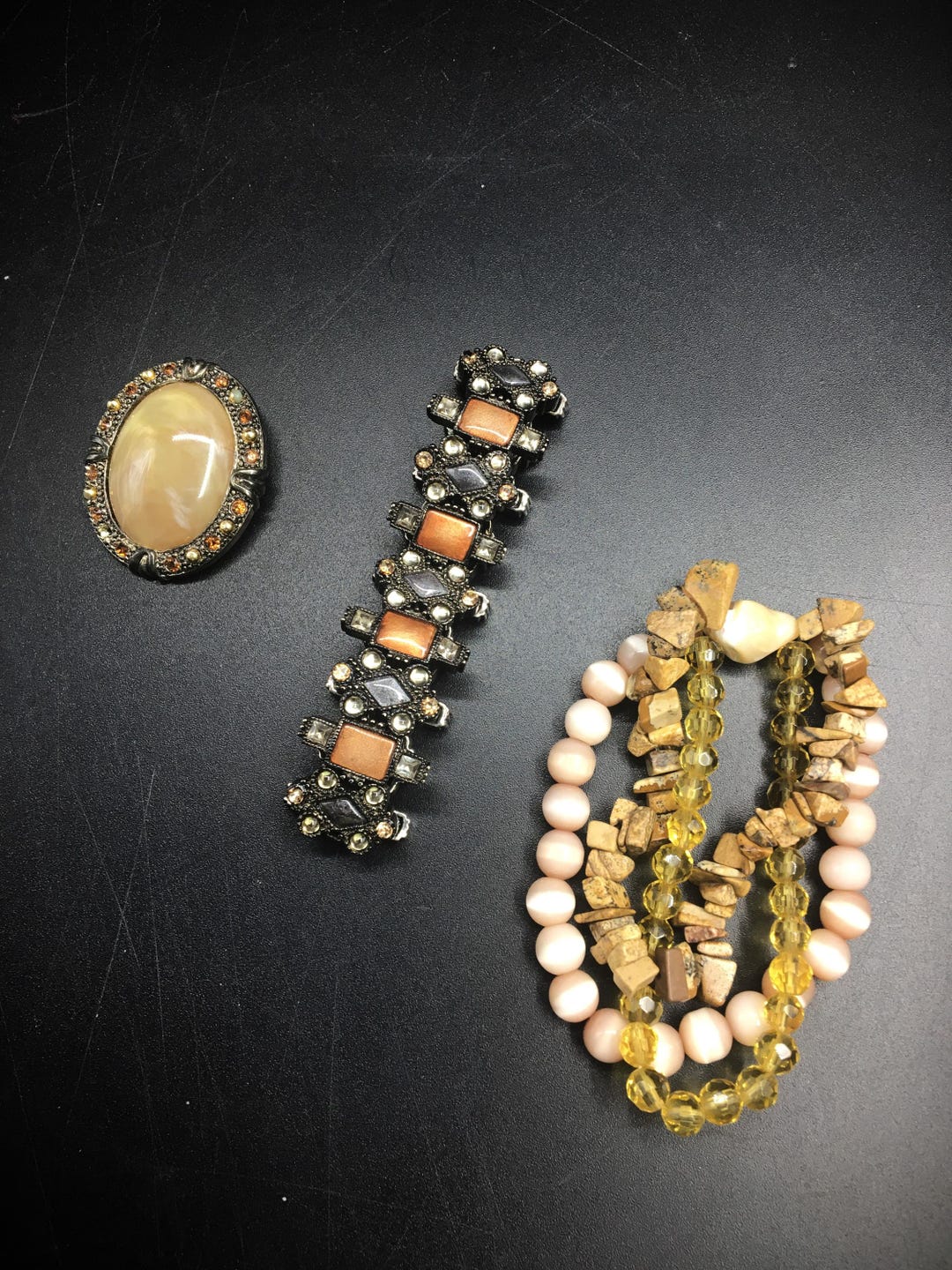 Vintage Jewelry Set | Neutral Toned Bracelet and Brooch Trio | Coral ...