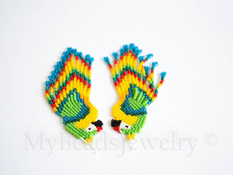 Colorful Parrot Earrings, Cute Beaded Bird Very Long Earrings, Seed ...