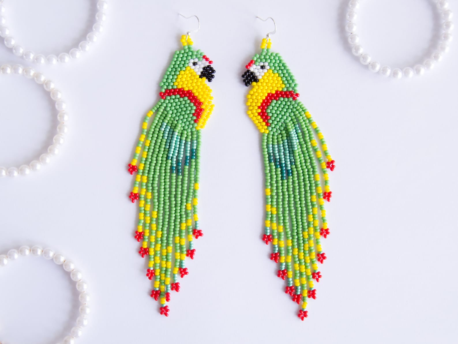 Colorful Parrot Earrings Cute Beaded Bird Very Long Earrings | Etsy