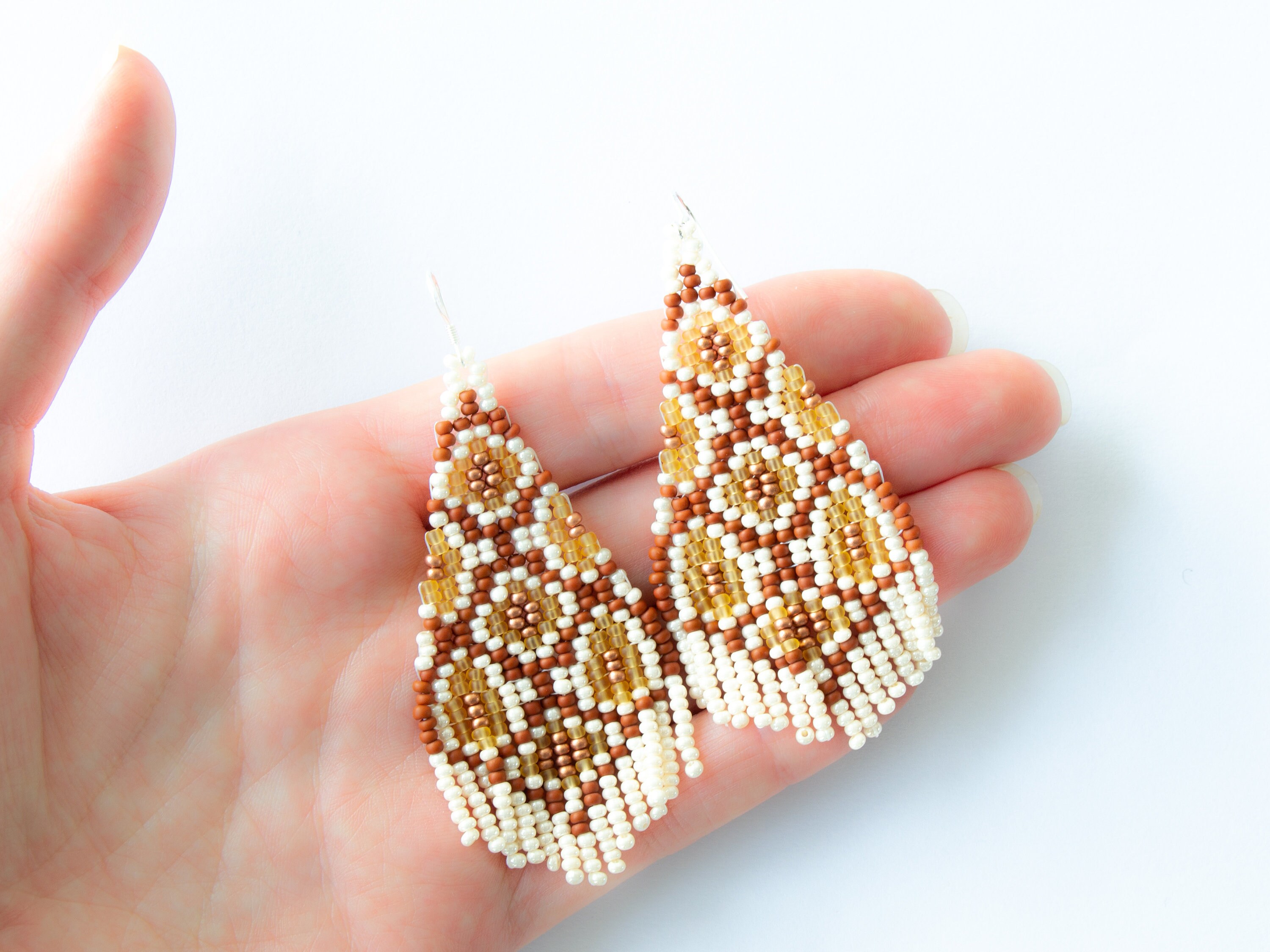 Moroccan Mosaic Tile Earrings Mustard bead fringe earrings | Etsy