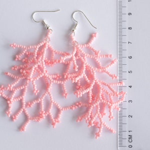 Red Coral Fringe Earrings, Seed Bead Coral Branch Earrings, Beaded ...