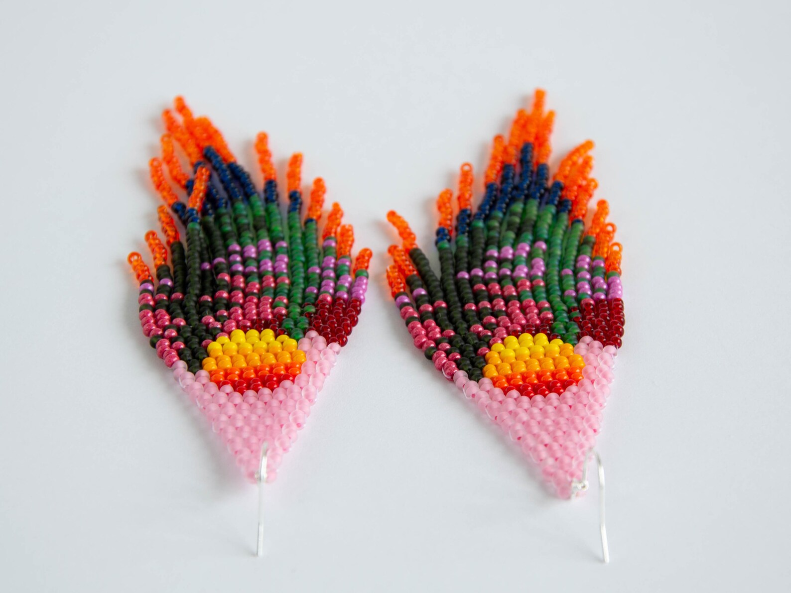 Beaded Sunset Earrings, Carpathian Spruce Fringe Earrings, Mountain ...