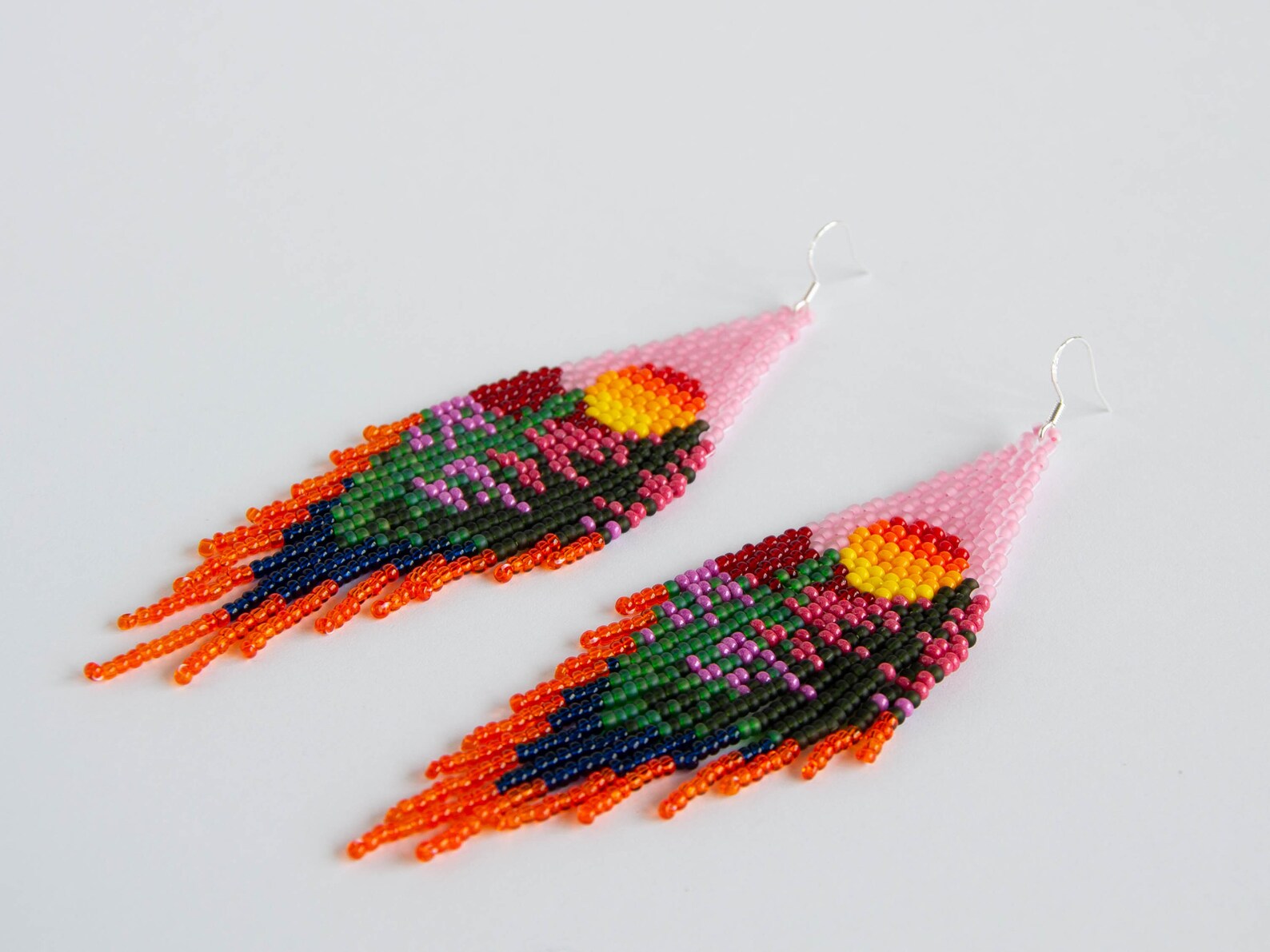 Beaded Sunset Earrings, Carpathian Spruce Fringe Earrings, Mountain ...