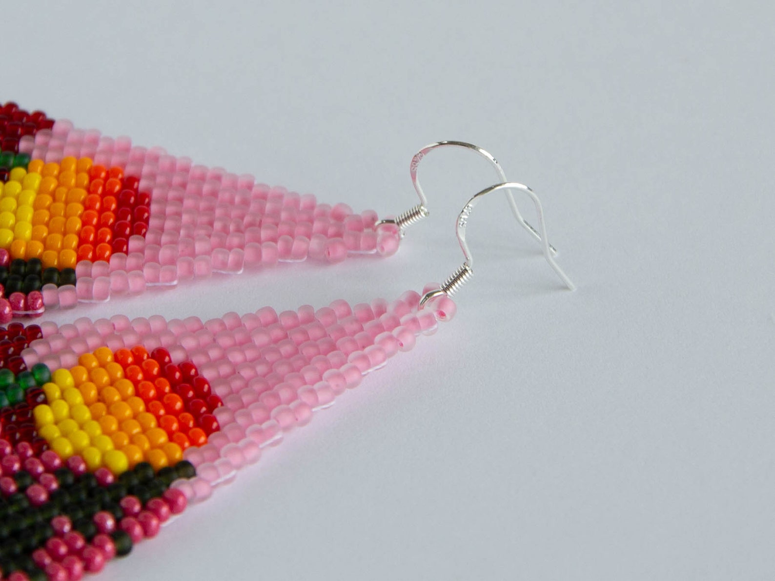 Beaded Sunset Earrings, Carpathian Spruce Fringe Earrings, Mountain ...