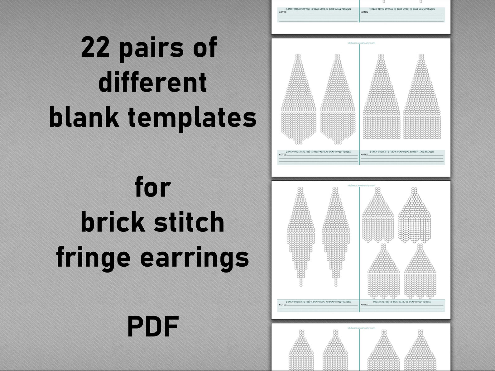 Bead Template - Beaded Fringe Earring Beading Graph - Blank Template ...
