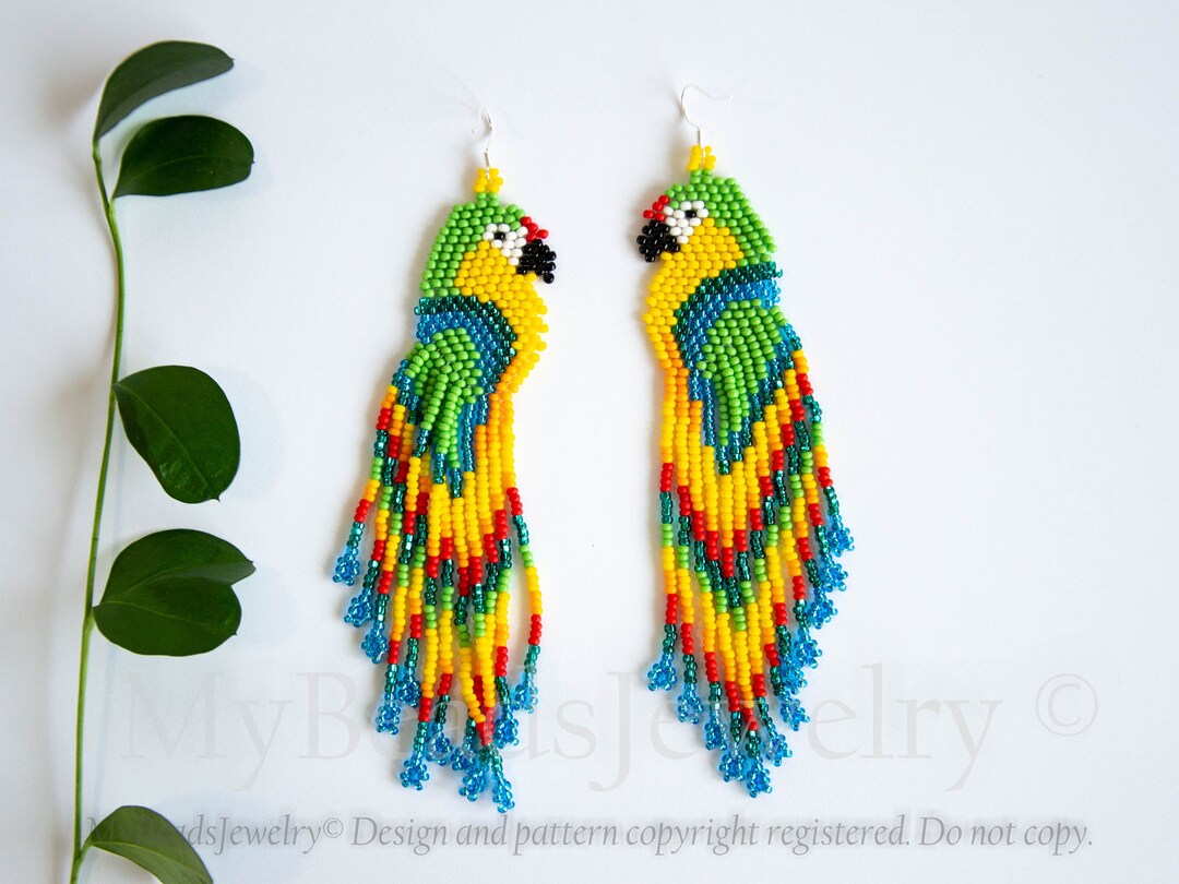 Colorful Parrot Earrings, Cute Beaded Bird Very Long Earrings, Seed ...