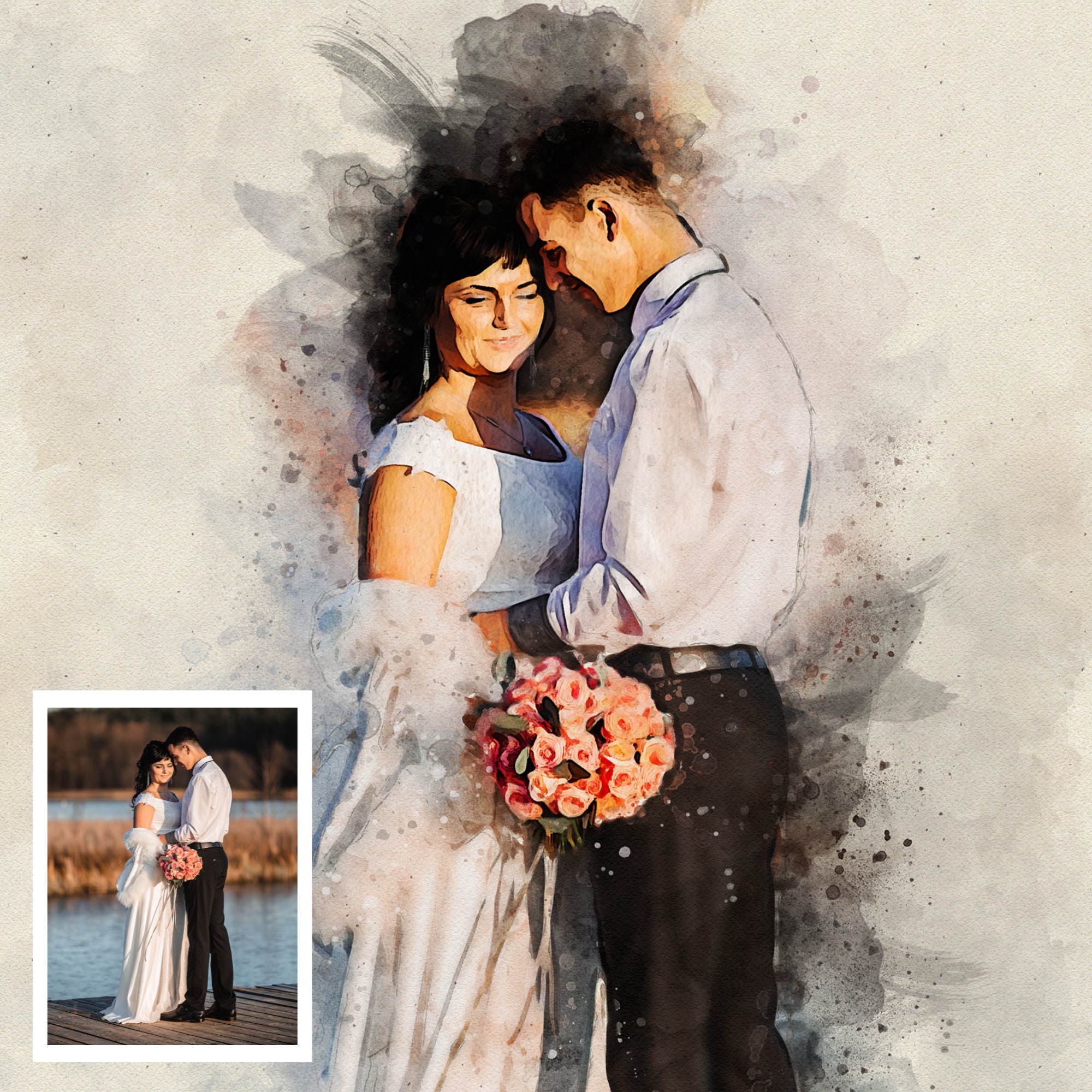 Personalized Wedding Portrait, Painting From Photo, Custom Watercolor ...