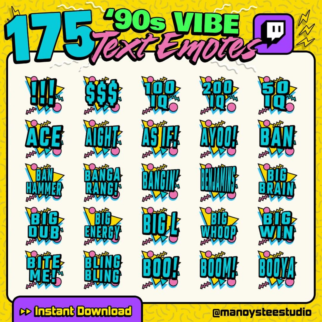 175 90s-vibe Text Emotes With 90s Slang / Premade Emotes / Twitch Text ...