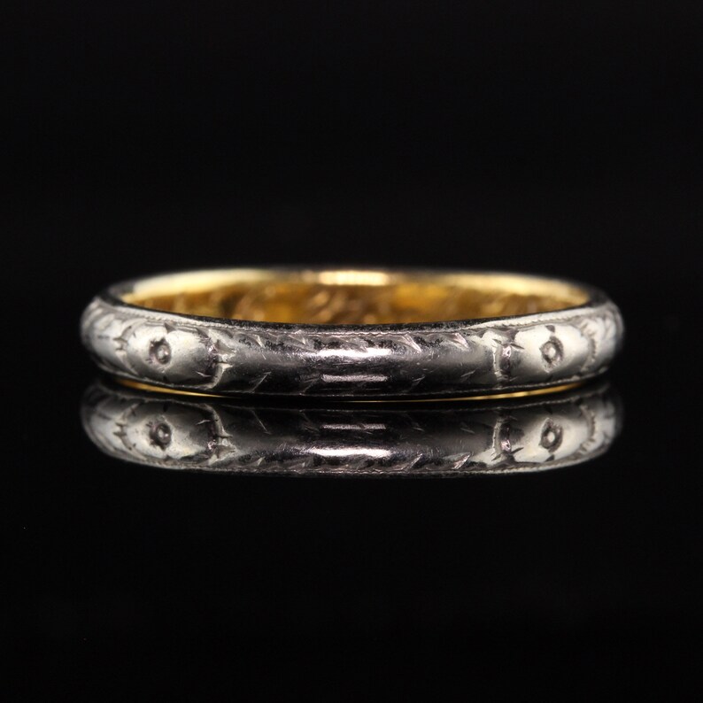 Circa 1919 - Antique Art Deco 22K Yellow Gold Platinum Engraved Wedding ...