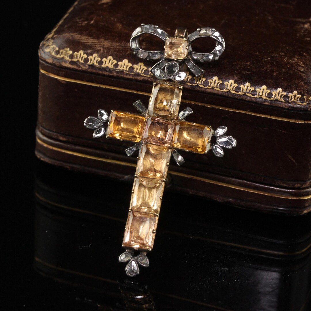Antique Georgian 18k Gold and Silver Citrine Rose Cut Diamond Cross ...