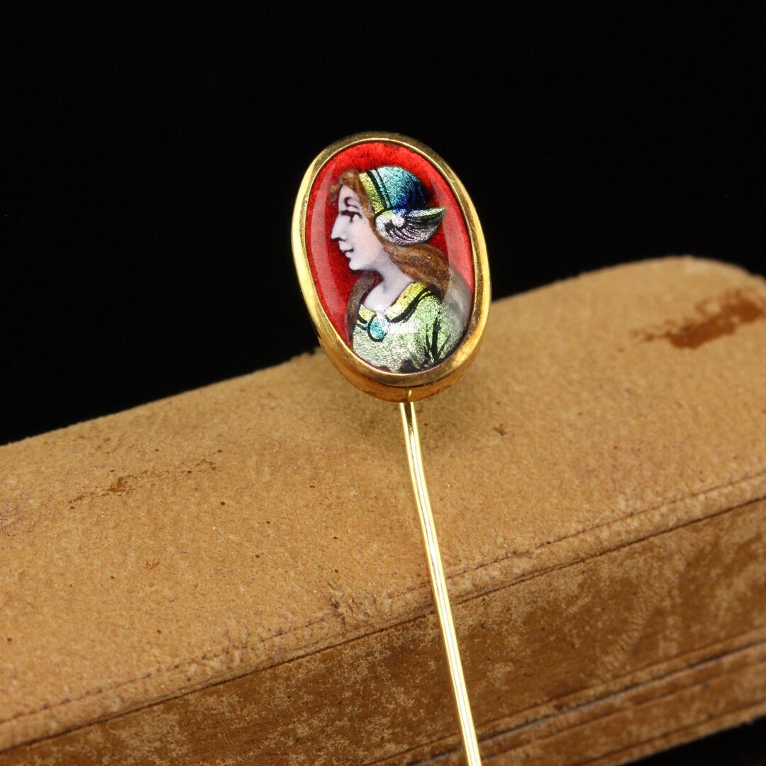 Antique Victorian 18k Yellow French Enameled Woman Stick Pin - Etsy
