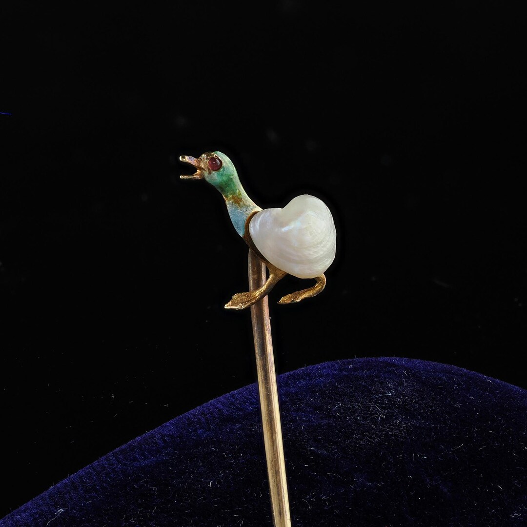 Antique Victorian 14k Yellow Gold Enamel and Pearl Duck Stick Pin - Etsy