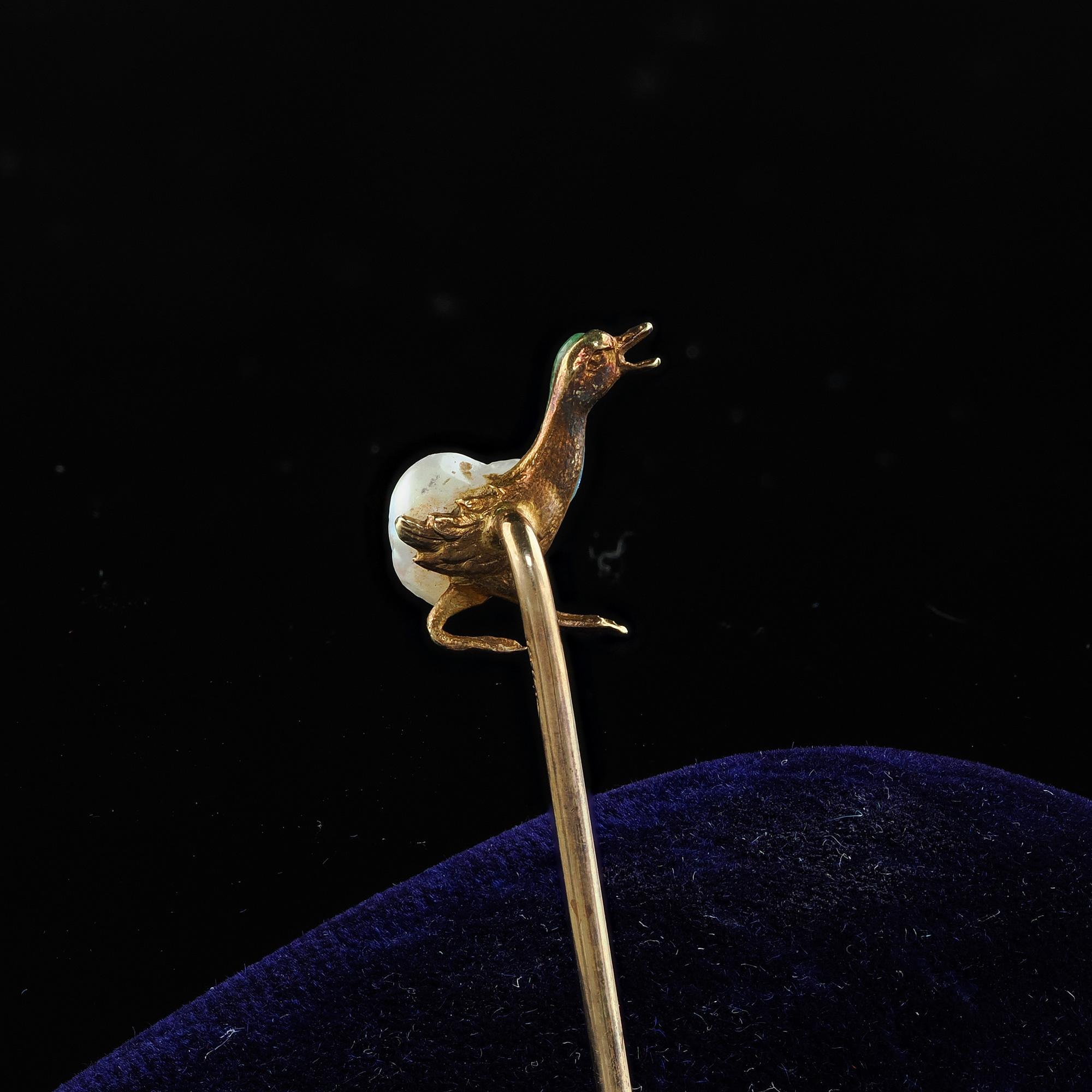 Antique Victorian 14k Yellow Gold Enamel and Pearl Duck Stick Pin - Etsy