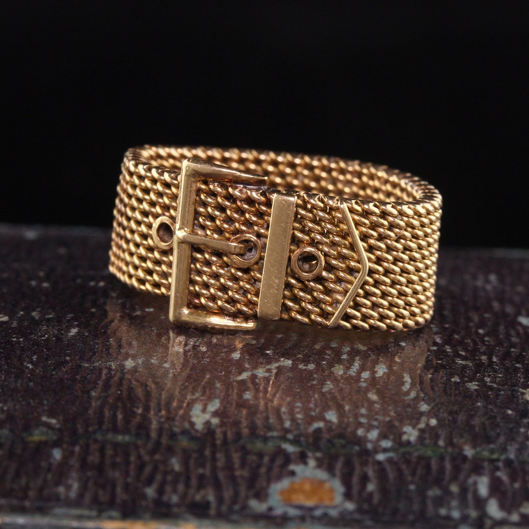 Vintage Retro 18K Yellow Gold Mesh Flexible Buckle Ring - Etsy