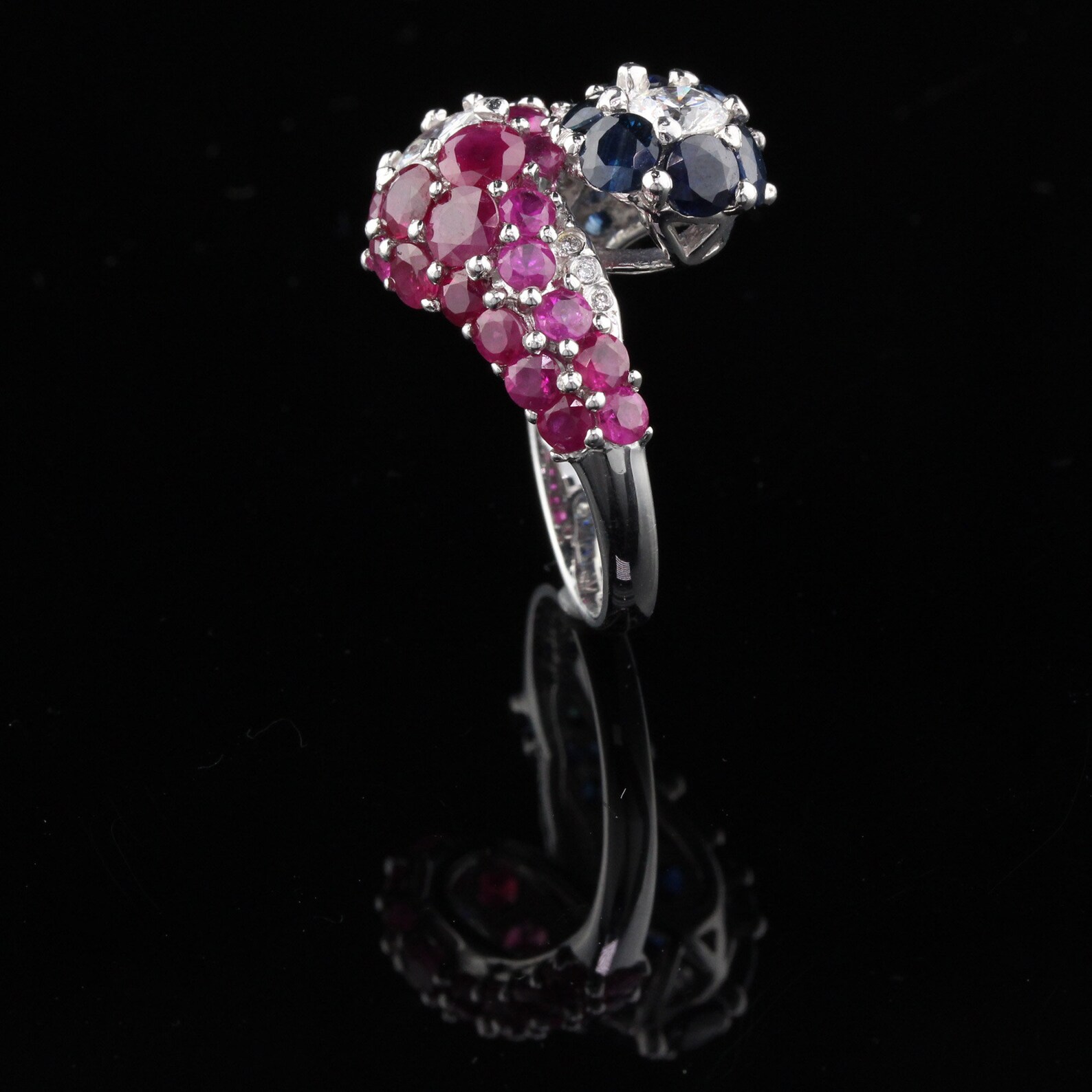 Estate 18K White Gold Diamond Ruby and Sapphire Ring - Etsy